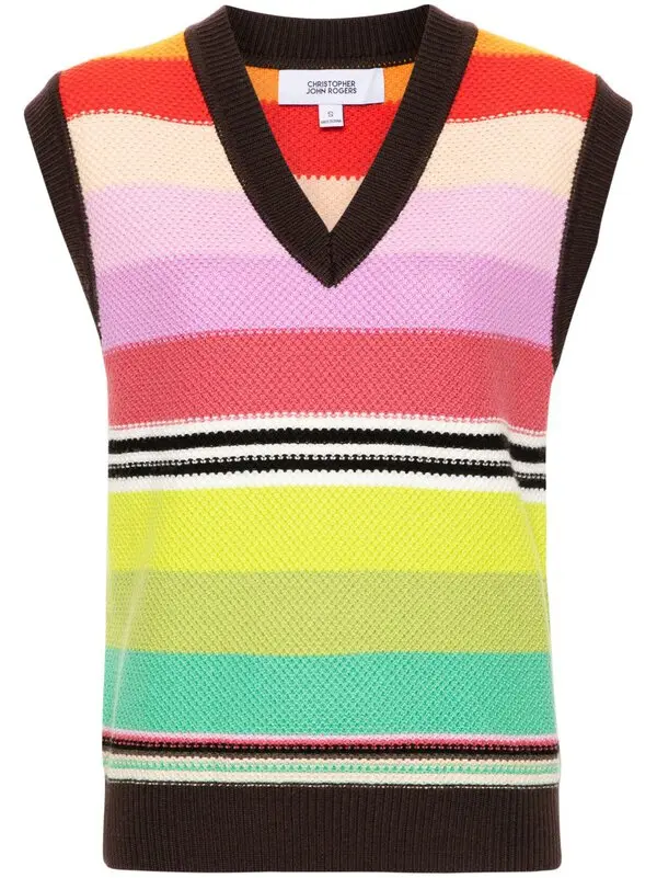 Christopher John Rogers Striped Wool Knit Vest