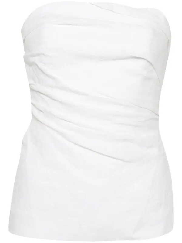 Tove Draped Linen Strapless Top - White