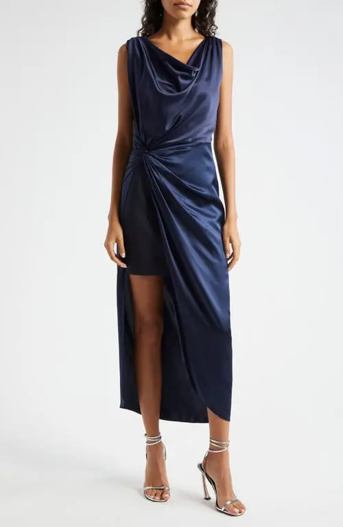Cinq  Sept Paige Cowl Neck Satin Cocktail Dress In Navy - 25% Off |  Editorialist