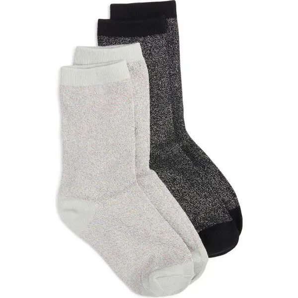 HIGH HEEL JUNGLE Assorted Metallic Crew Socks 2-pack - Black/ Silver