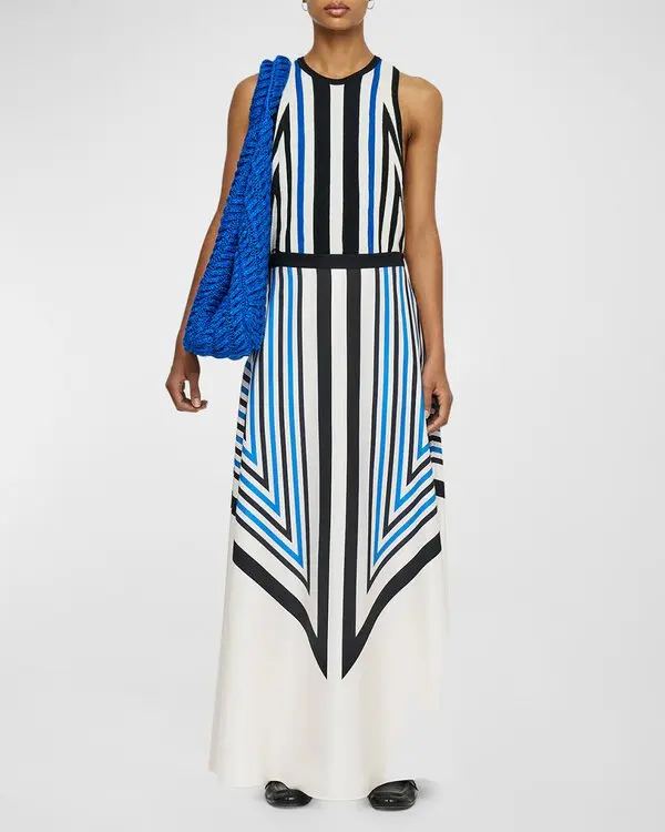 JOSEPH Avron Striped Silk And Cotton-blend Maxi Skirt - Navy Combo
