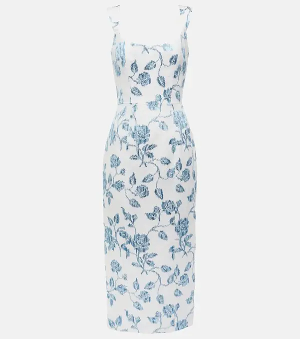 markarian blue dress OTM Exclusive: Serafina Blue Floral Ikat Corset A-Line Midi Dress With Tie  Straps main image 1