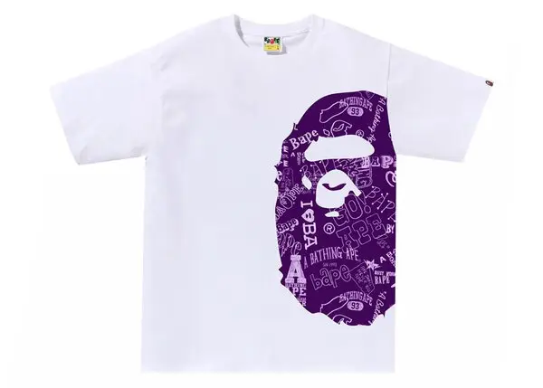 BAPE Hand Draw Pattern Side Big Ape Head Tee Shirt - White/purple