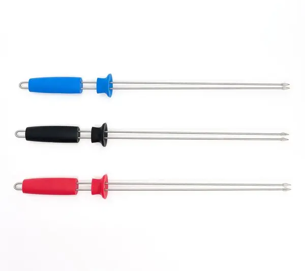 CHEFOLOGIST S/3 Stainless Bbq Skewers W/ Push Off Sliders