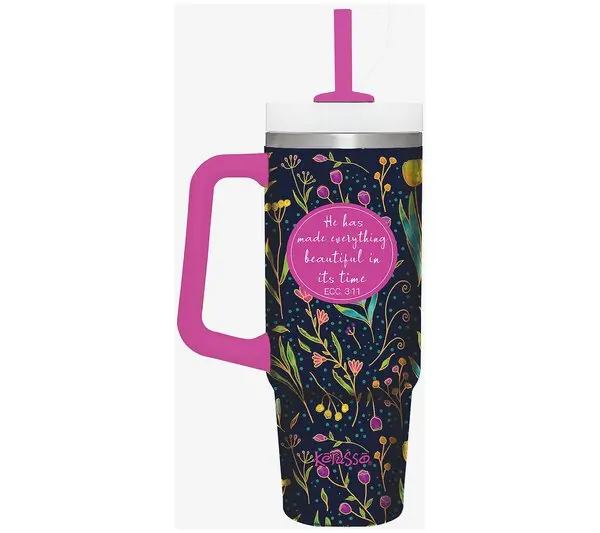 KERUSSO 30 Oz Dual Wall Mug With Plastic Straw
