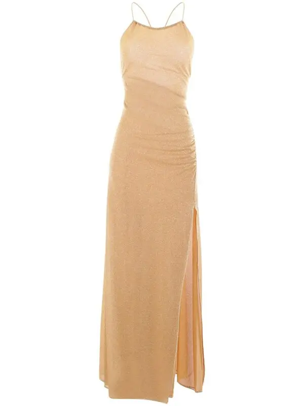 Oseree Semi-Sheer Metallic-Threading Dress - Gold | Editorialist