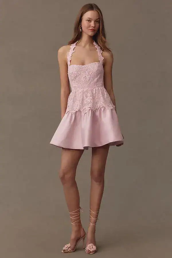 open lace back dress Elegant Pink Mother of The Bride Dress 3/4 Sleeves Lace Cocktail Dress Custom Size / Custom Color main image 1