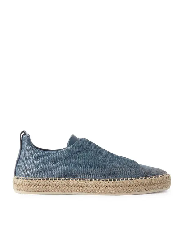 Zegna Triple Stitch™ Leather-trimmed Canvas Slip-on Sneakers - Blue