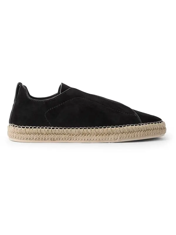 Zegna Triple Stitch™ Leather-trimmed Suede Slip-on Sneakers - Black