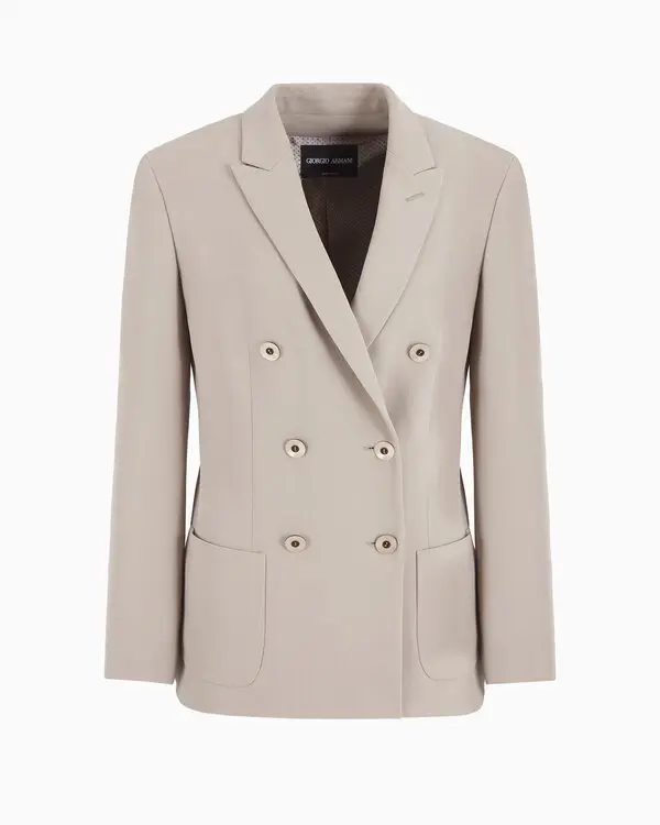 Giorgio Armani Washed Silk Double-breasted Jacket - Beige