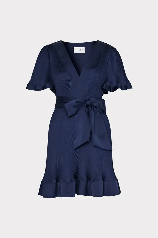 dark blue satin mini dress Strapless Navy Blue Tie-Front Short Dress – PollyBoutique