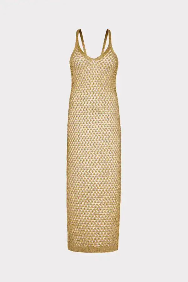 gold metallic cover up dress Metallic Silk Cover Up with Tassels – Marie France Van Damme main image 0