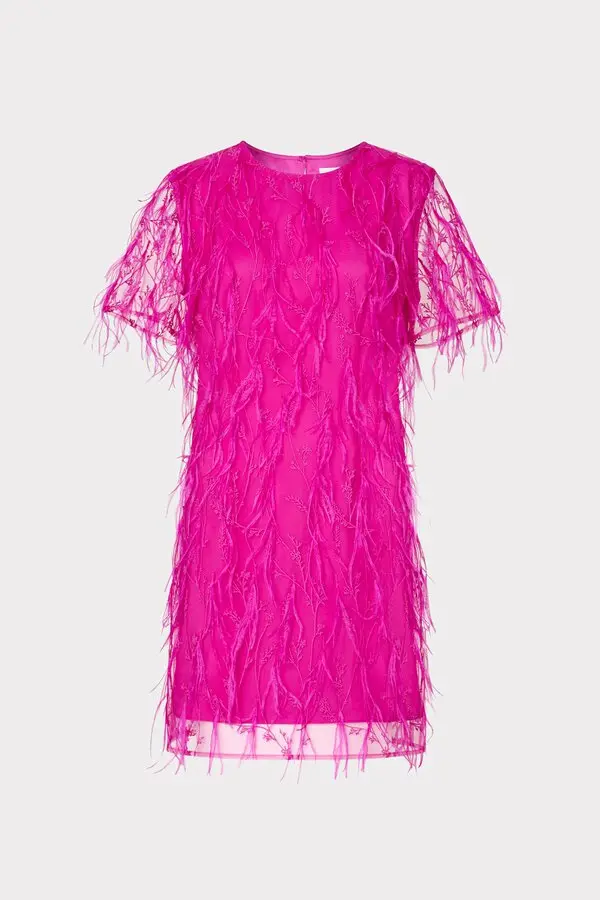 MILLY Rana Feather Mini Dress - Fuchsia