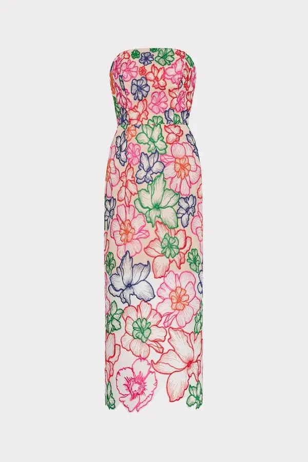 Milly Floral Embroidered Midi Dress In Multicolor - 65% Off