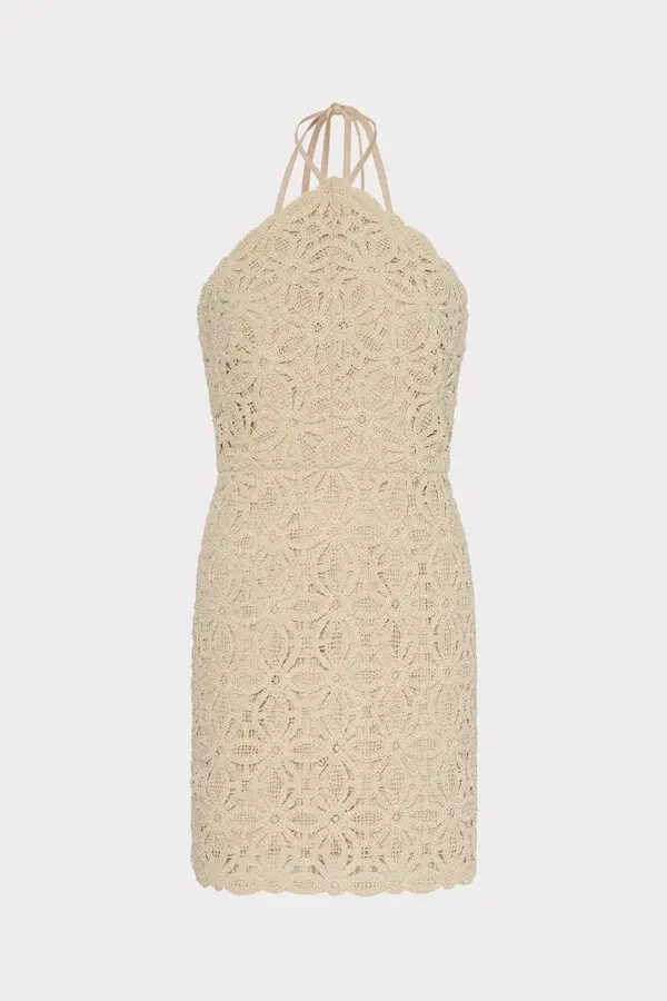 MILLY Celeste Beaded Crochet Halter Dress - Natural | Editorialist