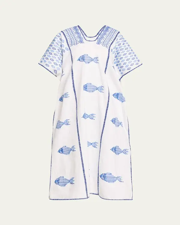 PIPPA HOLT Three-panel Midi Kaftan With Tonal Embroidered Fish - White ...