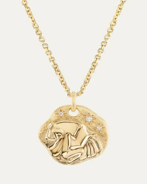 AARYAH 18k Yellow Gold Mini Diamond Zodiac Pendant Necklace - Aquarius