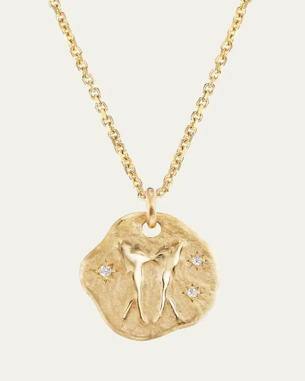 AARYAH 18k Yellow Gold Mini Diamond Zodiac Pendant Necklace - Gemini