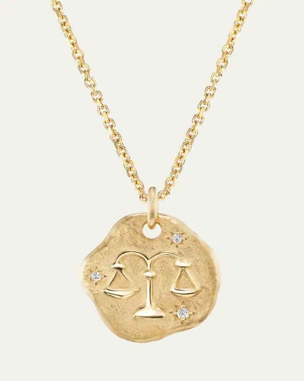 AARYAH 18k Yellow Gold Mini Diamond Zodiac Pendant Necklace - Libra
