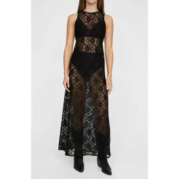 Nasty Gal Sheer Lace Maxi Dress In Black - 60% Off | Editorialist
