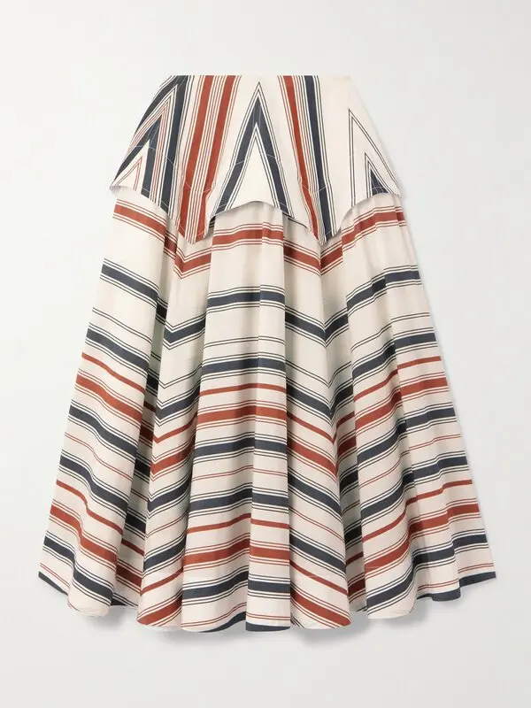 Bottega Veneta Striped Cotton And Linen-blend Midi Skirt - Blue