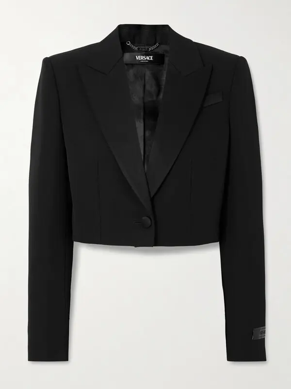 wedding versace tuxedo Versace Cropped Grain De Poudre Wool Blazer In Black 70% Off  Editorialist