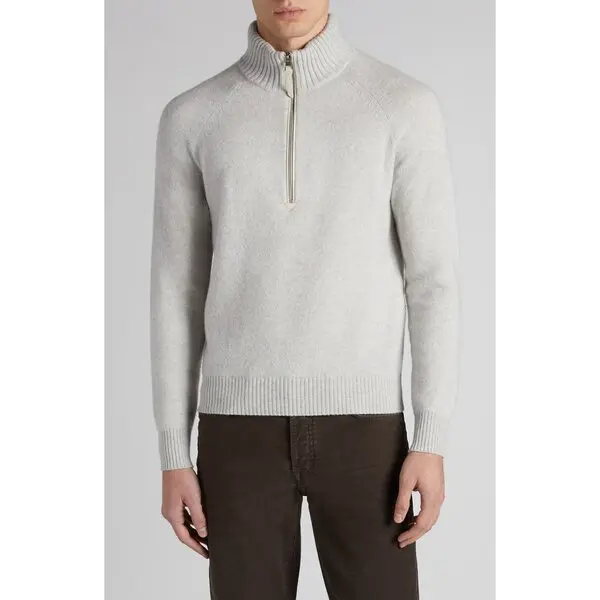 TOM FORD Lambswool And Cashmere Half-zip Sweater - Pale Grey