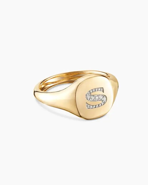 David Yurman Dy Initial Pinky Ring In 18k Yellow Gold With Diamond S ...