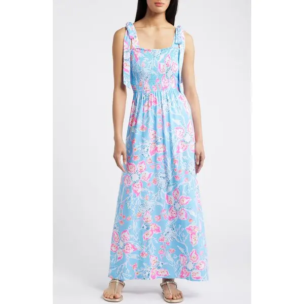 LILLY PULITZER® Kailua Floral Smocked Tie Shoulder Maxi Sundress