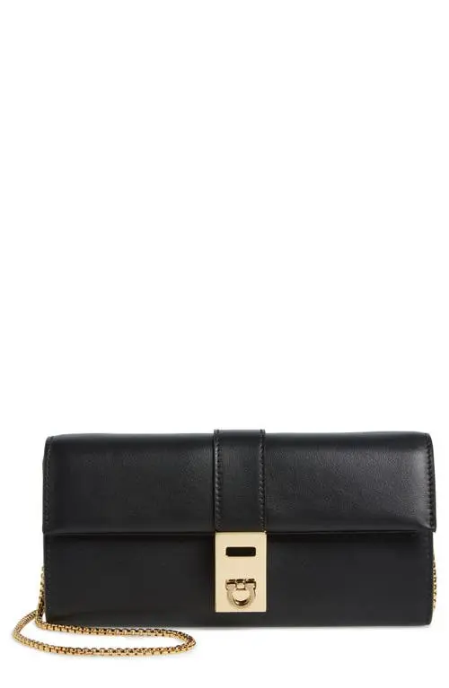 FERRAGAMO Hug Leather Wallet On A Chain - Nero