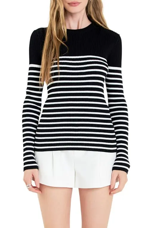 English Factory Stripe Ribbed Sweater - Black/ White