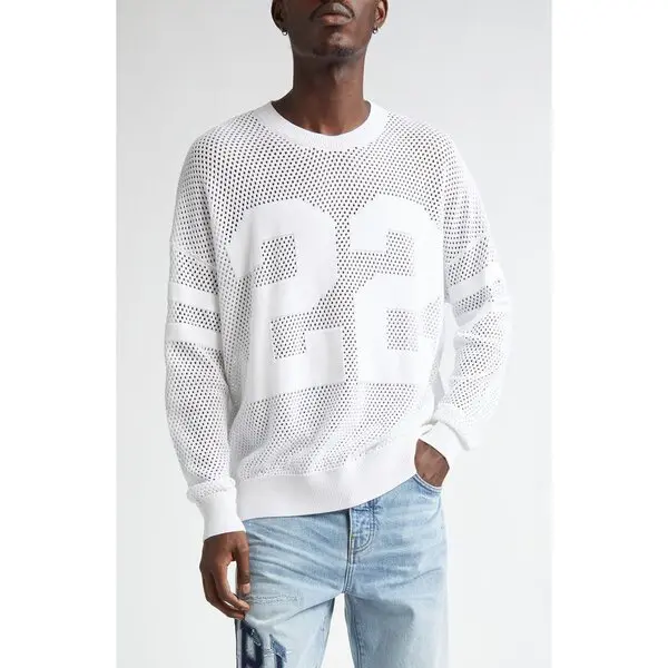 Amiri 22 Open Stitch Crewneck Sweater - White