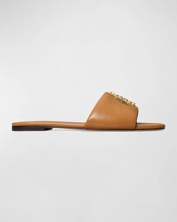 Tory Burch Eleanor Leather Flat Slide Sandals - Caramel Corn  Gold