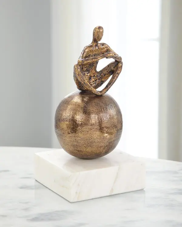 JOHN-RICHARD COLLECTION Meditation Sculpture On Marble, Nickle - Bronze