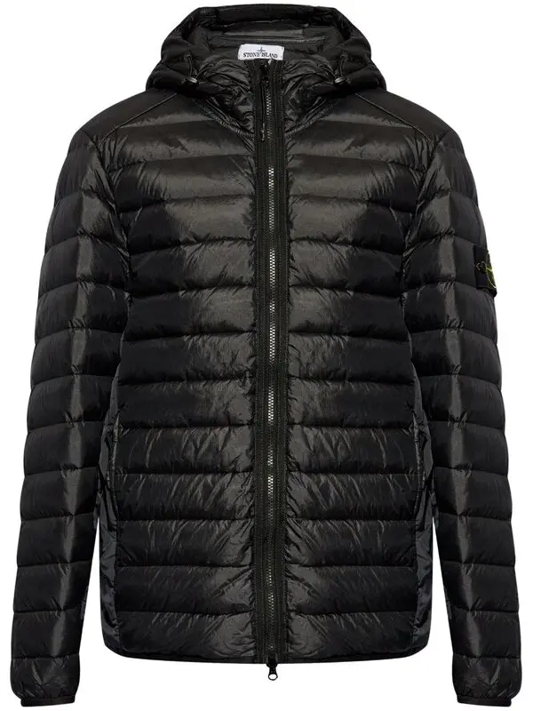 Stone Island Compass-logo Hooded Down Jacket - Black