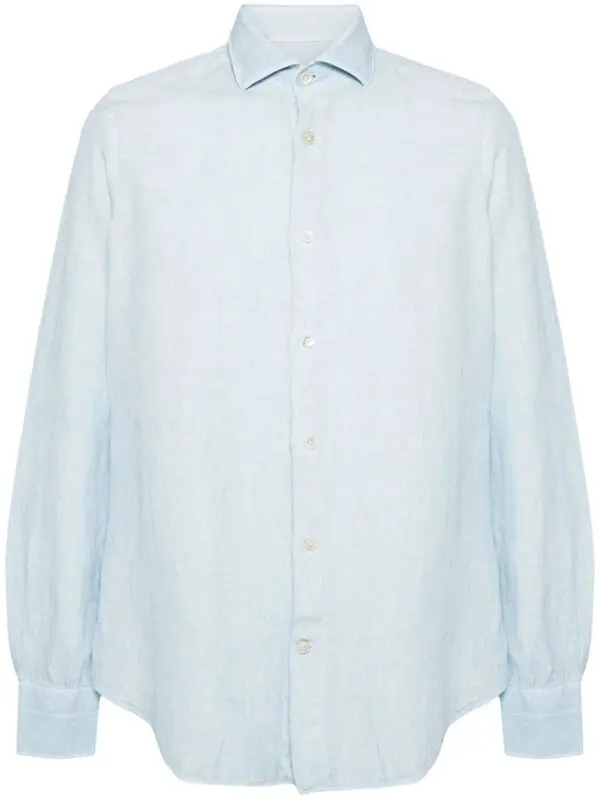 Eleventy Slub-texture Linen Shirt - Blue