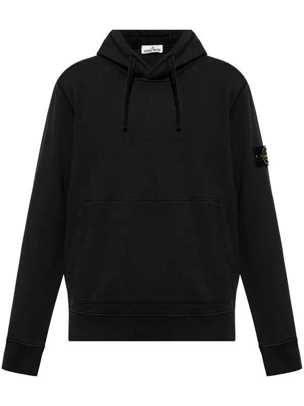 Stone Island Compass-motif Cotton Hoodie - Black