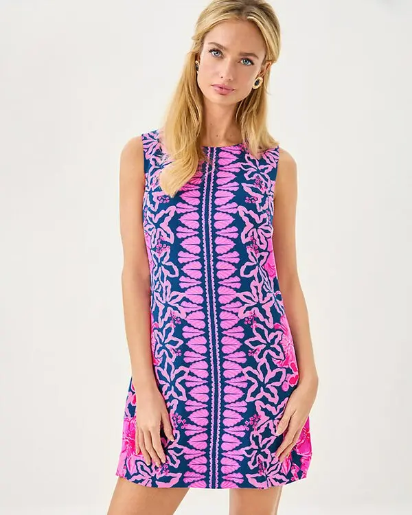 Lilly Pulitzer Edita Shift Mini Dress - Starlight Navy Once And Floral Engineered Woven Shift