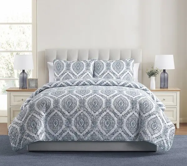 VCNY HOME Sea Damask 3pc Coastal Quilt Set, Kin G