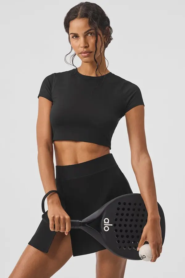Alo Yoga Alosoft Cropped Backspin Short Sleeve Top - Black