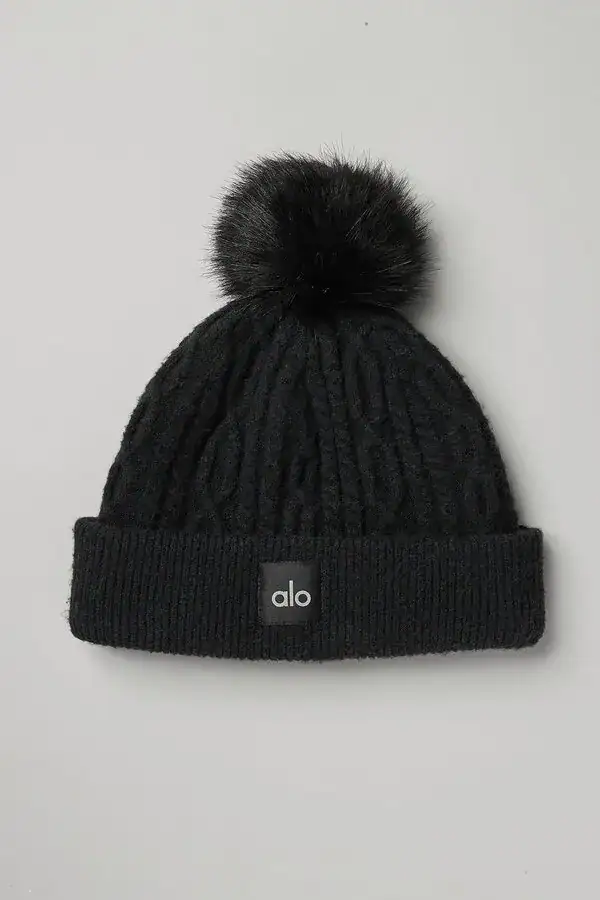 Alo Yoga Cable Knit Beanie Hat - Black | Editorialist