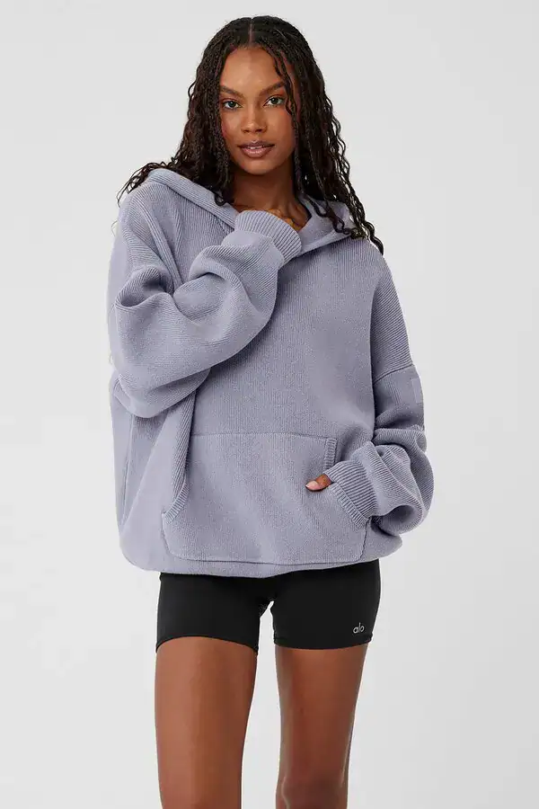 alo Scholar Hooded Sweater マッシュルーム S Alo Yoga Scholar Hooded Sweater Top In Grey - Fog | Editorialist