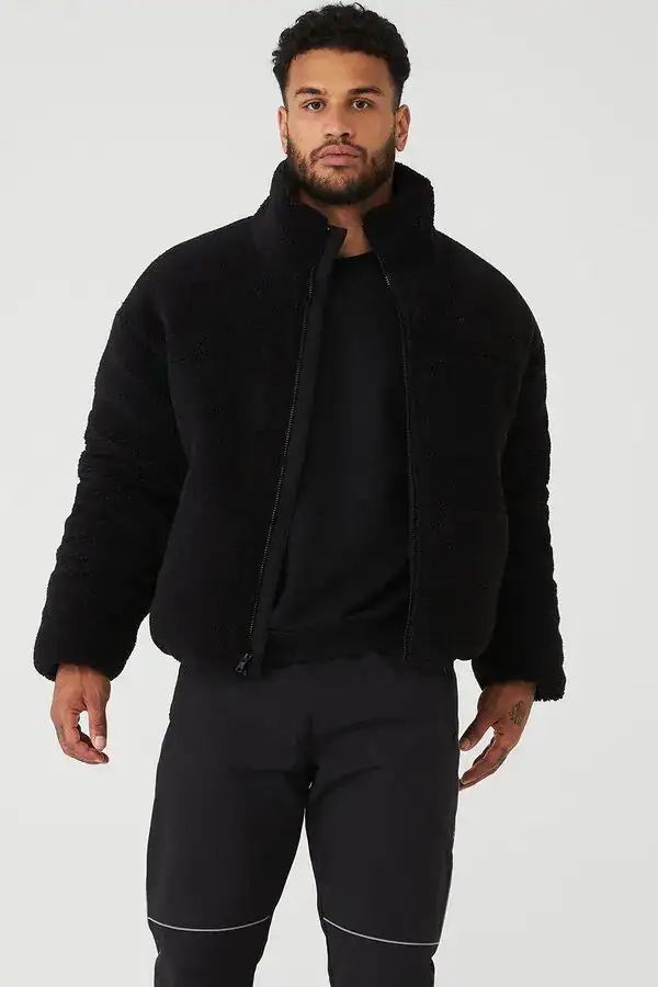 新品alo SHERPA  ANGEL PUFFER ×ブラックM NWOT!!! Alo Yoga Sherpa Snow Angel Varsity Puffer Jacket Black