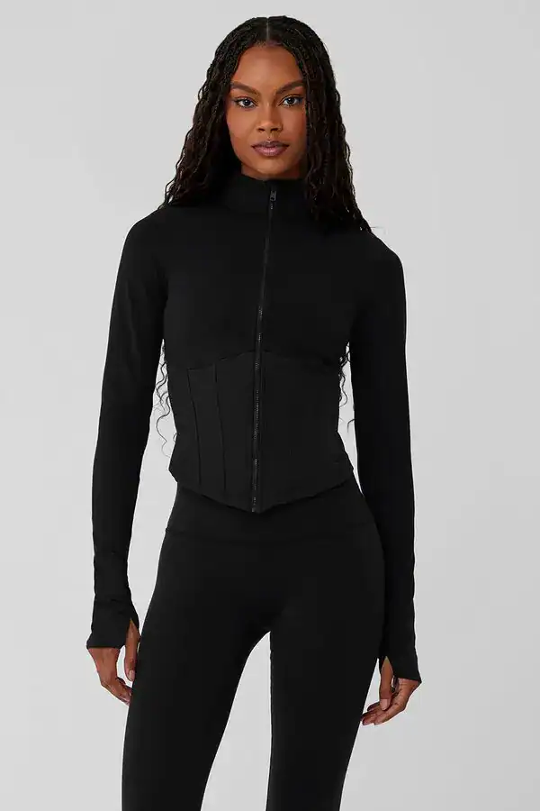 Alo Yoga Airbrush Corset Full Zip Jacket - Black | Editorialist
