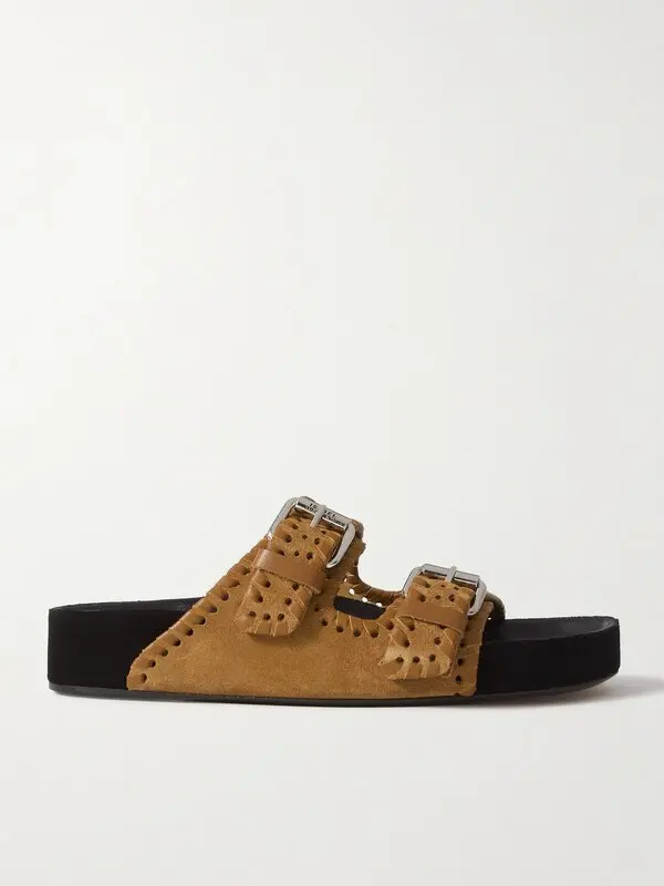 Isabel Marant Lennyo Leather-trimmed Suede Slides