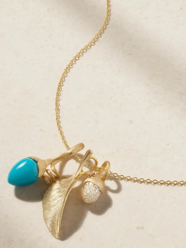 OLE LYNGGAARD COPENHAGEN Lotus 18-karat Turquoise And Diamond Necklace