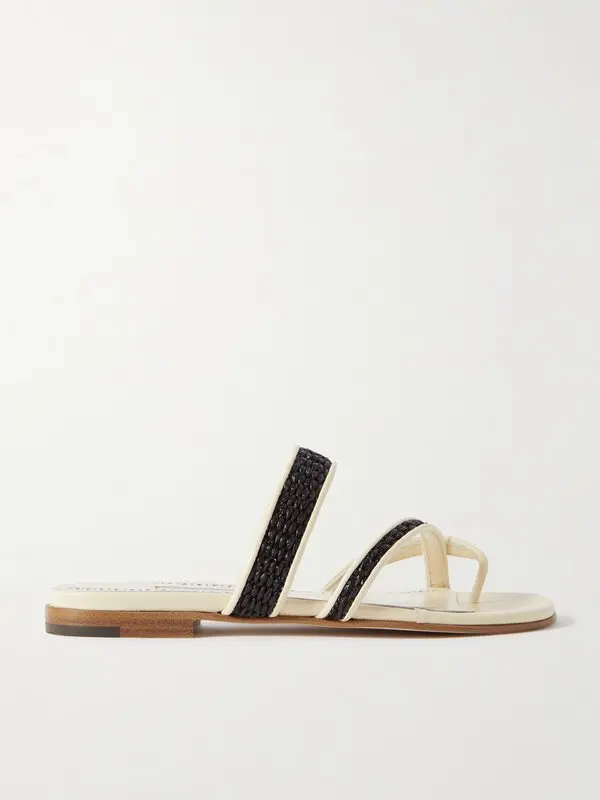 Manolo Blahnik Susara Raffia And Leather Sandals - Neutrals