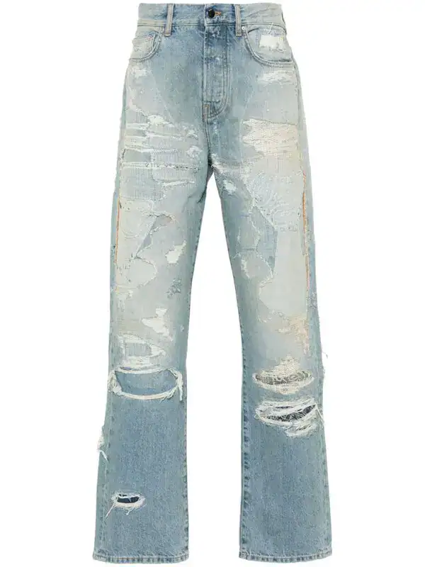 Amiri Repaired Straight-Leg Jeans In Blue 76% Off Editorialist