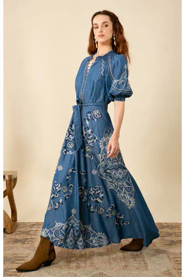 Hale Bob Wynter Embroidered Chambray Dress - Blue