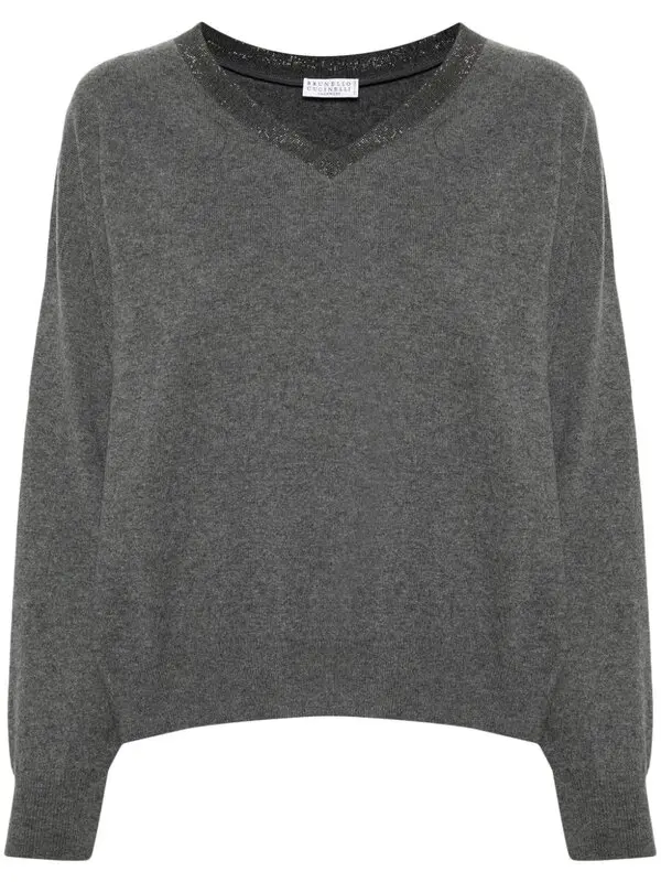 Brunello Cucinelli Monili-detail Cashmere Jumper - Grey
